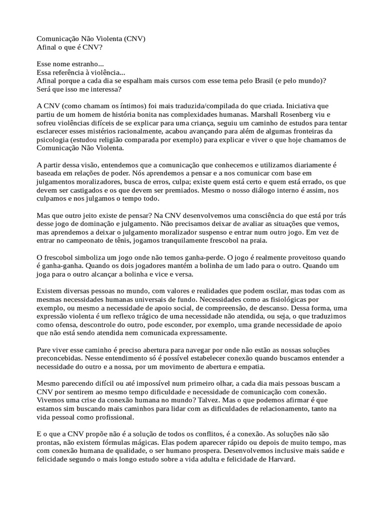Comunicação Não Violenta Afinal O Que é Cnv Pdf Comunicação