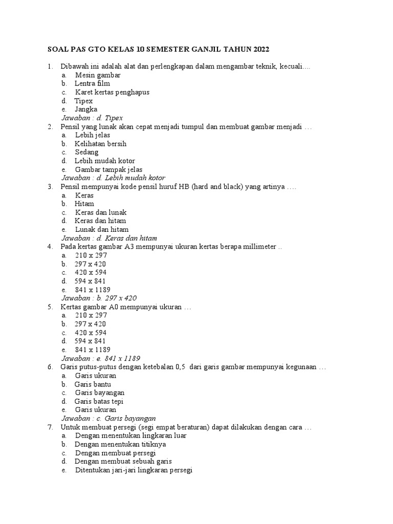 Soal Pas Gto Kelas 10 | PDF