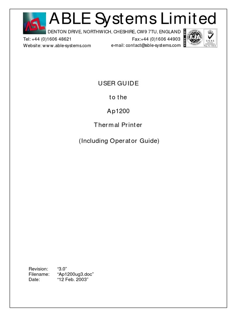 Ap1200 User Guide | PDF | Printer (Computing) | Electrical Connector