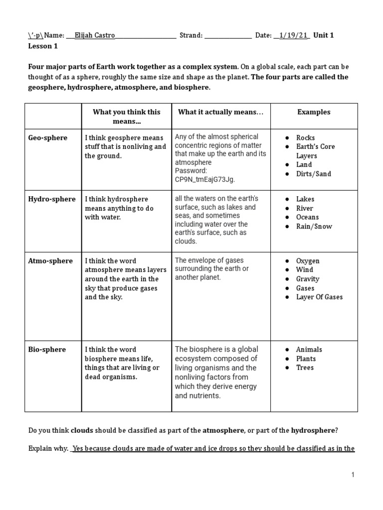 Earth's Spheres Notes Student Note Catcher | PDF | Social Science ...