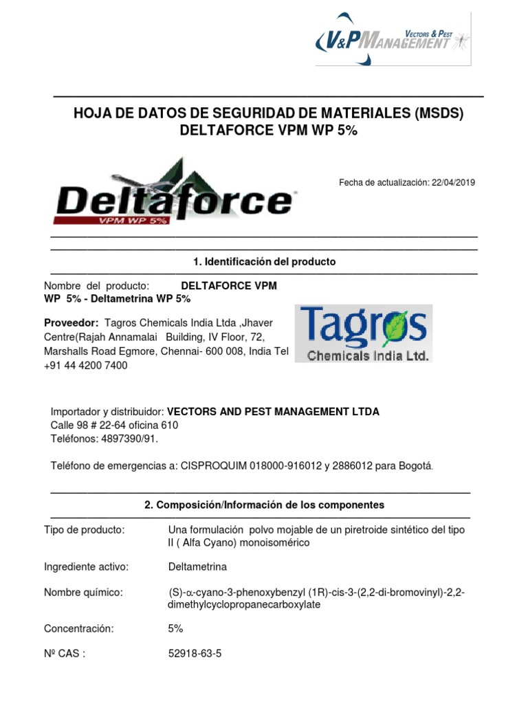 Hoja de Seguridad Deltaforce WP 5% | PDF | Agua | Solubilidad