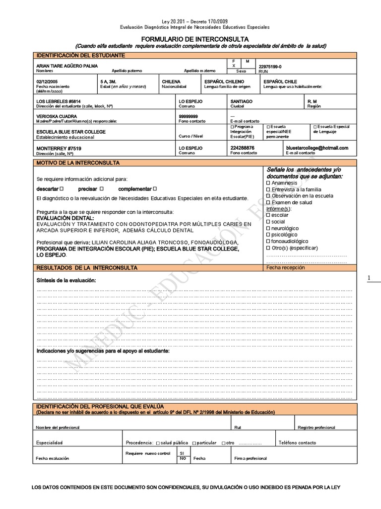 Hoja de Interconsulta Dental Escolar | PDF