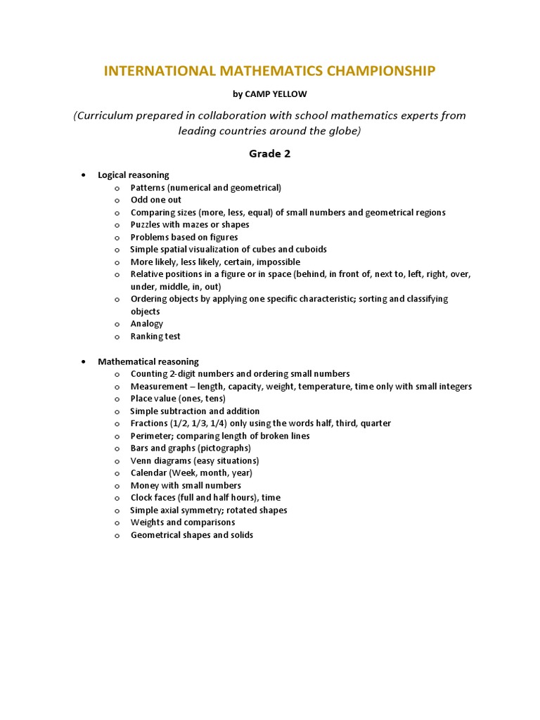 Grade 2 International Math Curriculum | PDF