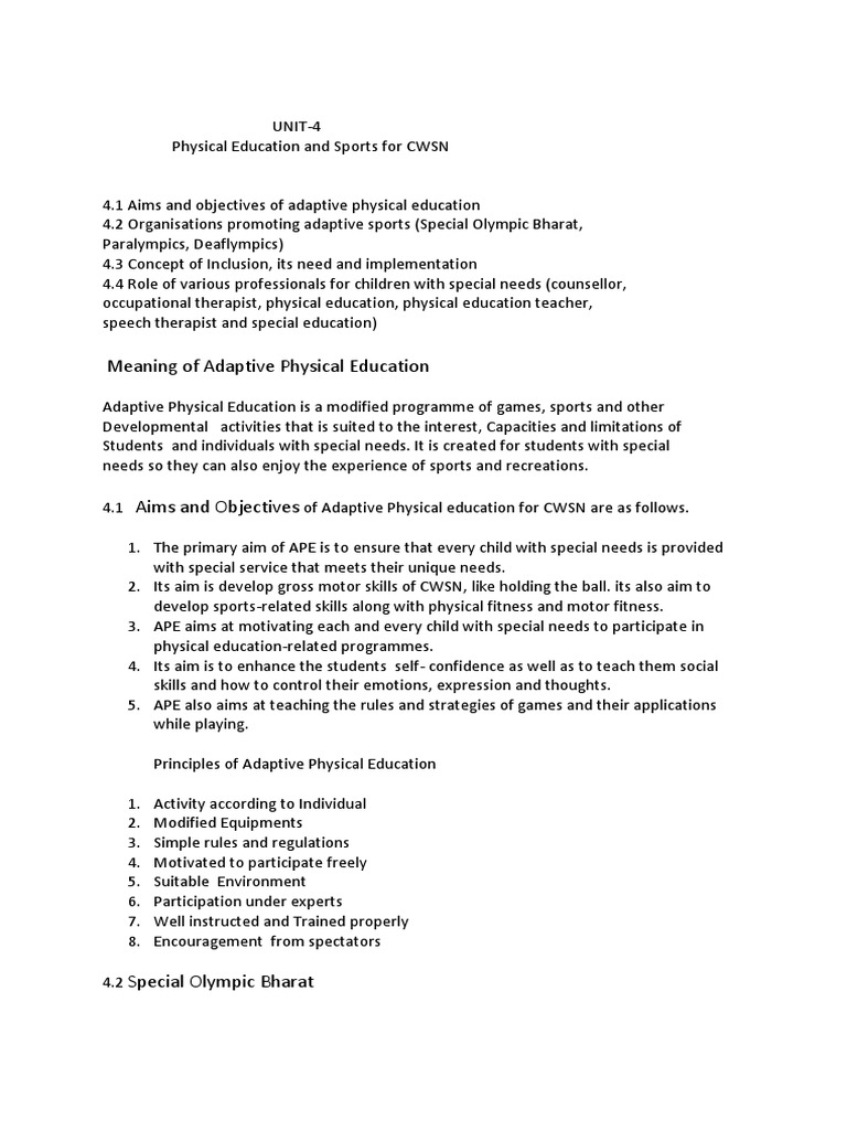 Aims of Adaptive Physical Education | PDF | Inclusion (Education ...