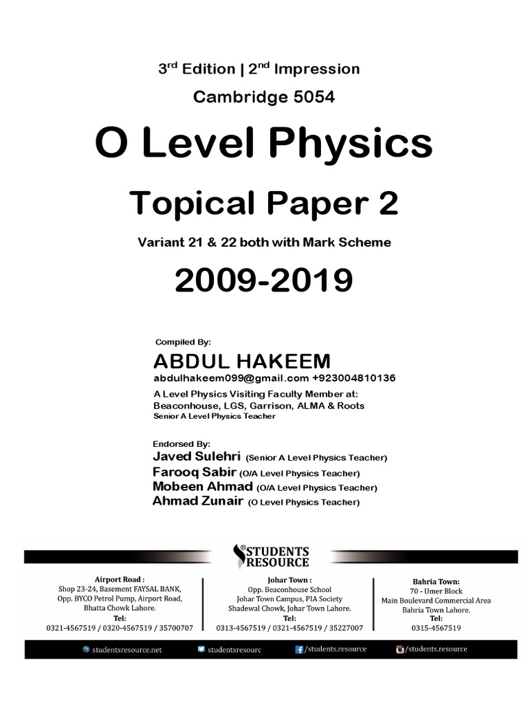 O Level Physics Paper 2 Mark Scheme | PDF | Force | Euclidean Vector