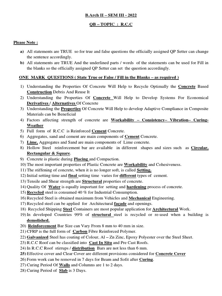 RCC - Properties of concrete and reinforcement | PDF | Concrete ...