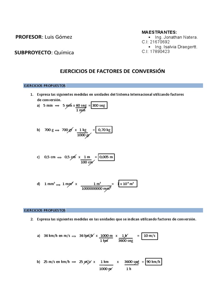 Ejercicos de Factor de Conversion | PDF | Metrología | Sistema Internacional de Unidades