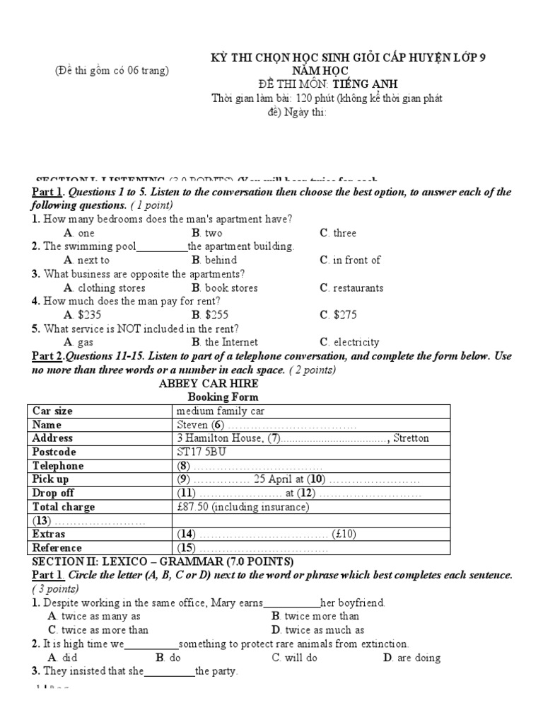 De Tieng Anh 9 HSG | PDF | Mobile Phones | Telephone