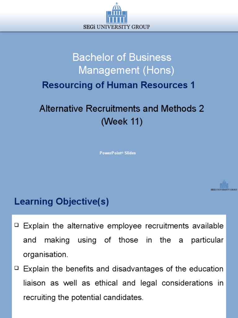 Lecture Slides 11 Alternative Recruitments and Methods 2 | PDF ...