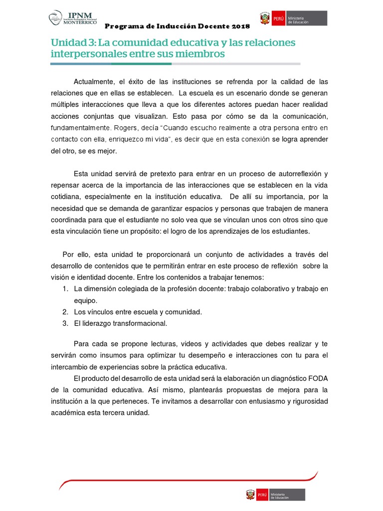 Programa de Inducción Docente 2018 | PDF | Método de enseñanza | Liderazgo