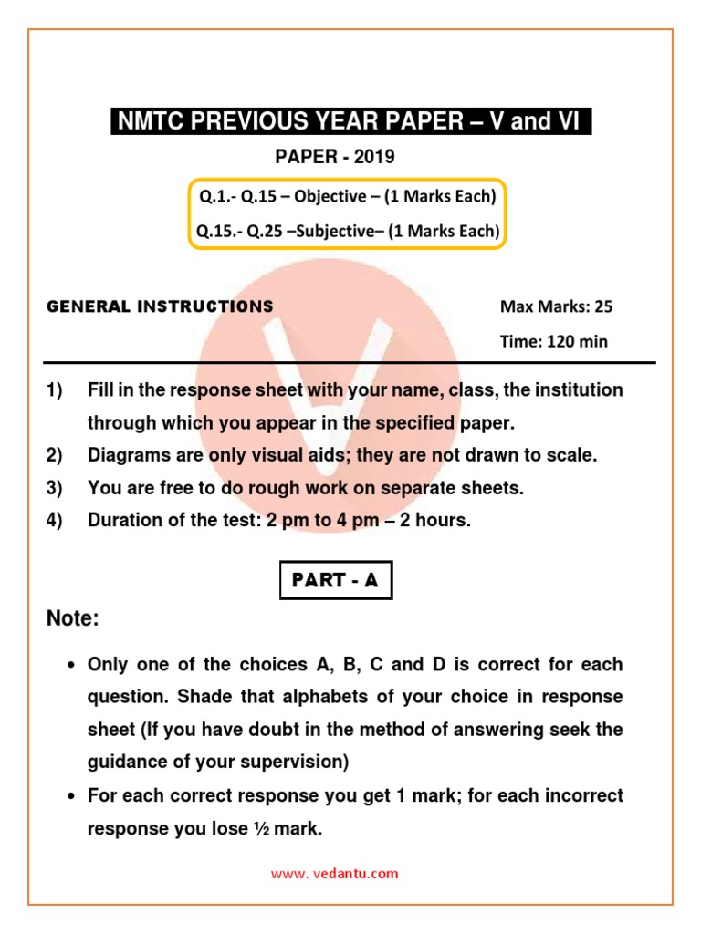 NMTC-2022 - Previous Year Question Papers For Class 5 and 6 | PDF ...