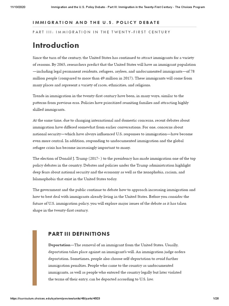 Immigration and The U.S. Policy Debate - Part III - Immigration in The ...