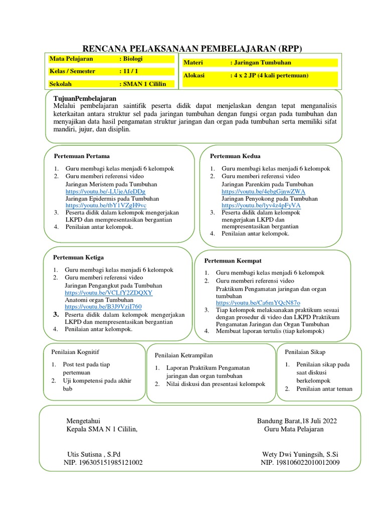 RPP Jaringan Tumbuhan 2022 | PDF