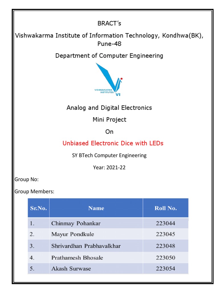 Ade Mini Project Report | PDF | Electronic Circuits | Dice