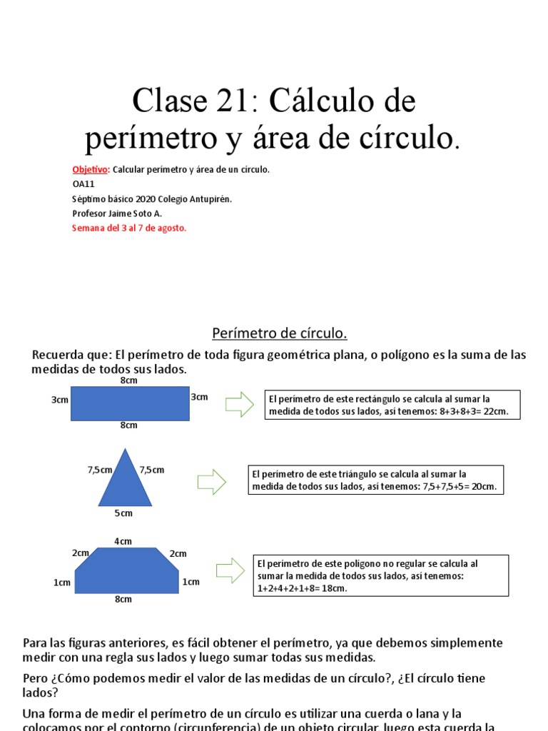 Cálculo de área y perímetro del círculo | PDF | Pi | Geometría del ...