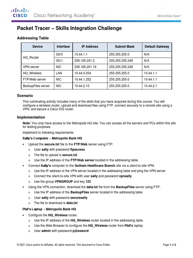 8.3.1.3 Packet Tracer - Skills Integrated Challenge | PDF | File ...