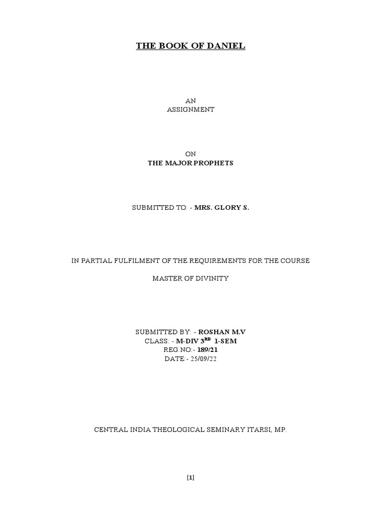 The Book of Daniel: An Assignment on Major Prophets | PDF | Daniel (Biblical Figure) | Book Of ...