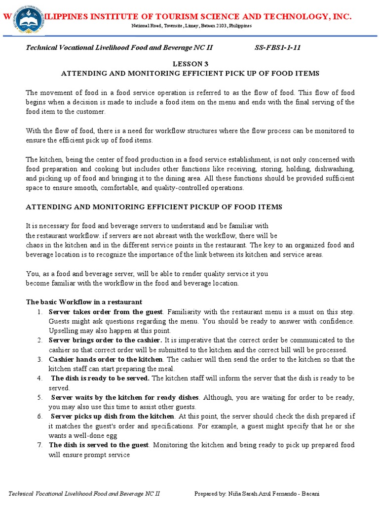 Ss-Fbs q1 Lesson 3 Attending and Monitoring Efficient Pick Up of Food ...