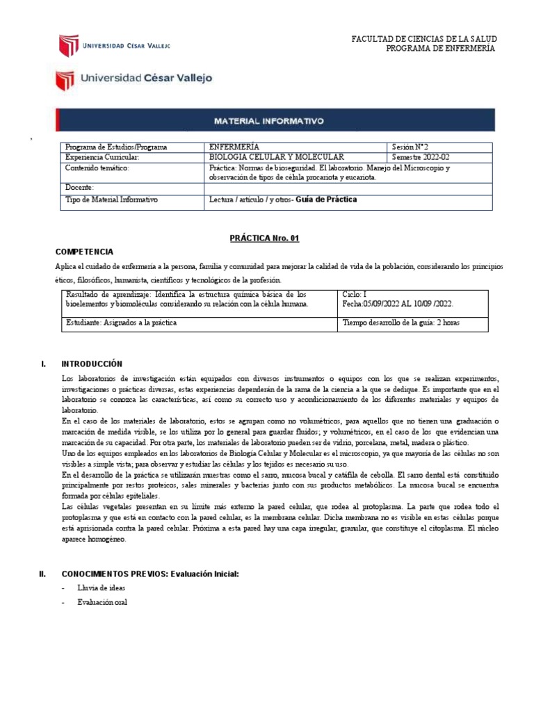 Sesion 02 Guia de Practica Biologia | PDF | Laboratorios | Biología Celular)