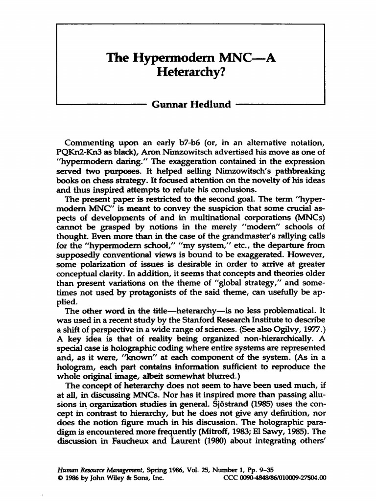 Hedlund, 1986 - The Hypermodern MNC | Download Free PDF | Multinational ... Hedlund, 1986 - The Hypermodern MNC | Download Free PDF | Multinational ...