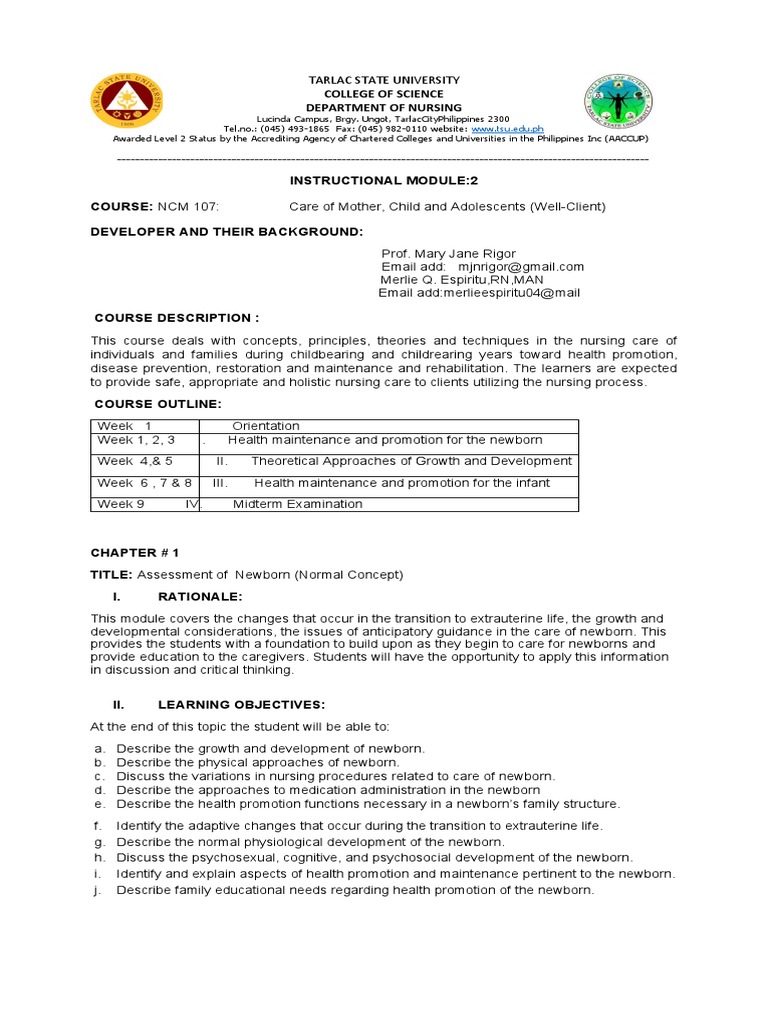Instructional-Module (Pedia - NCM 107) | PDF | Anatomical Terms Of ...
