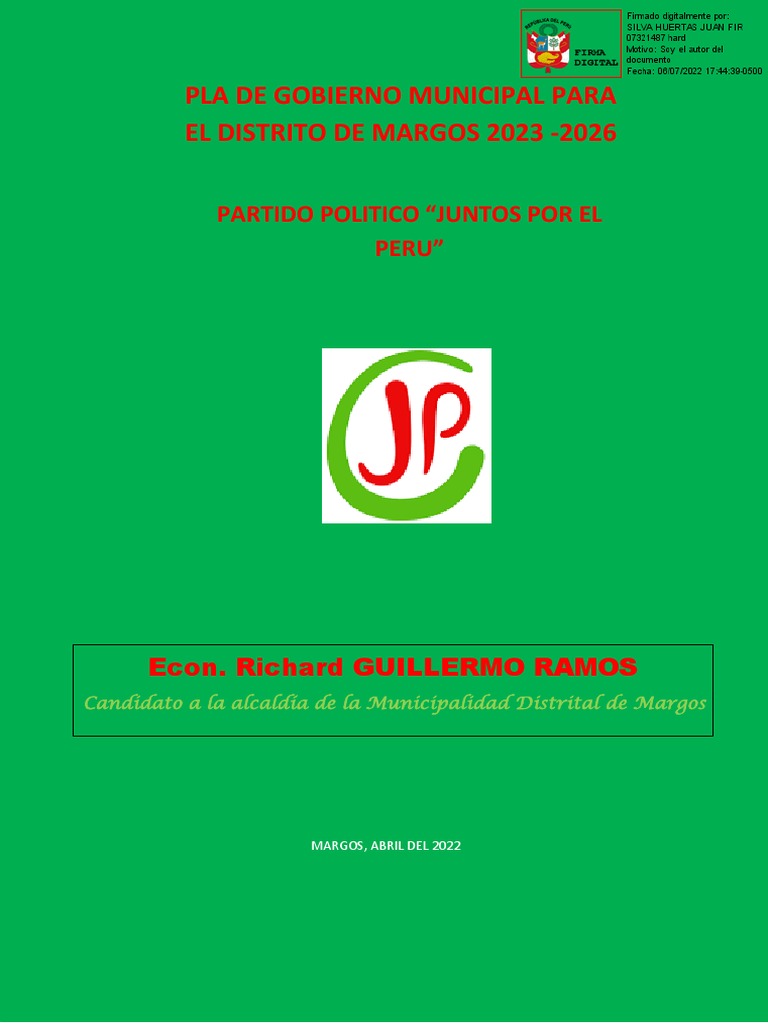 Plan de Gobierno Municipal Margos 2023-2026 | PDF | Pobreza e ...