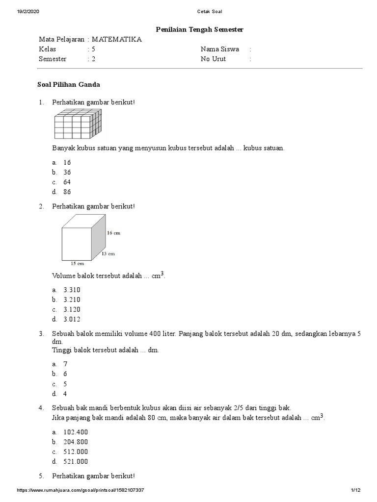 Soal Kelas 5 PTS MTK Soal | PDF