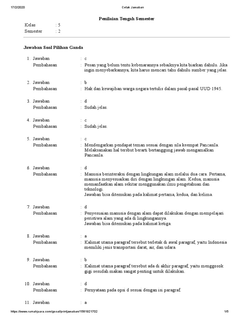 Soal Tema 6 Kelas 5 Kunci Jawaban | PDF