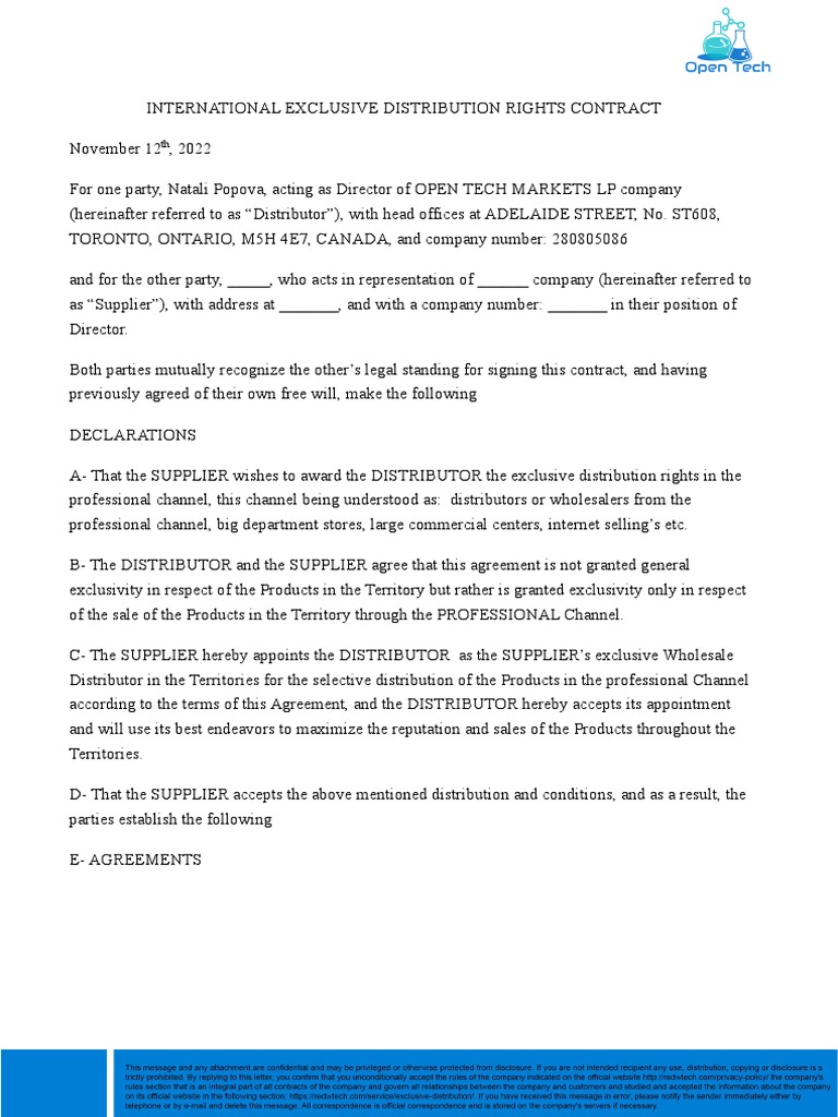 Exclusive Distribution Rights Agreement Lays Groundwork for Open Tech ...