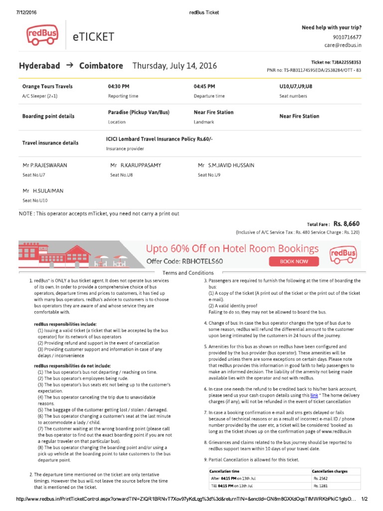 Redbus Ticket | PDF
