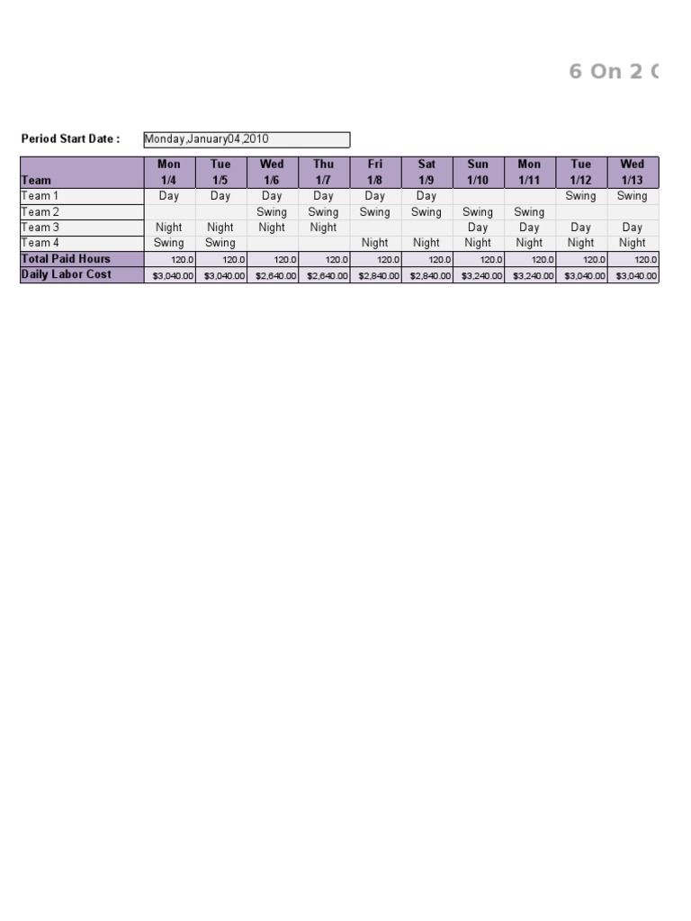 6 On 2 Off Rotating Shift Schedule | PDF