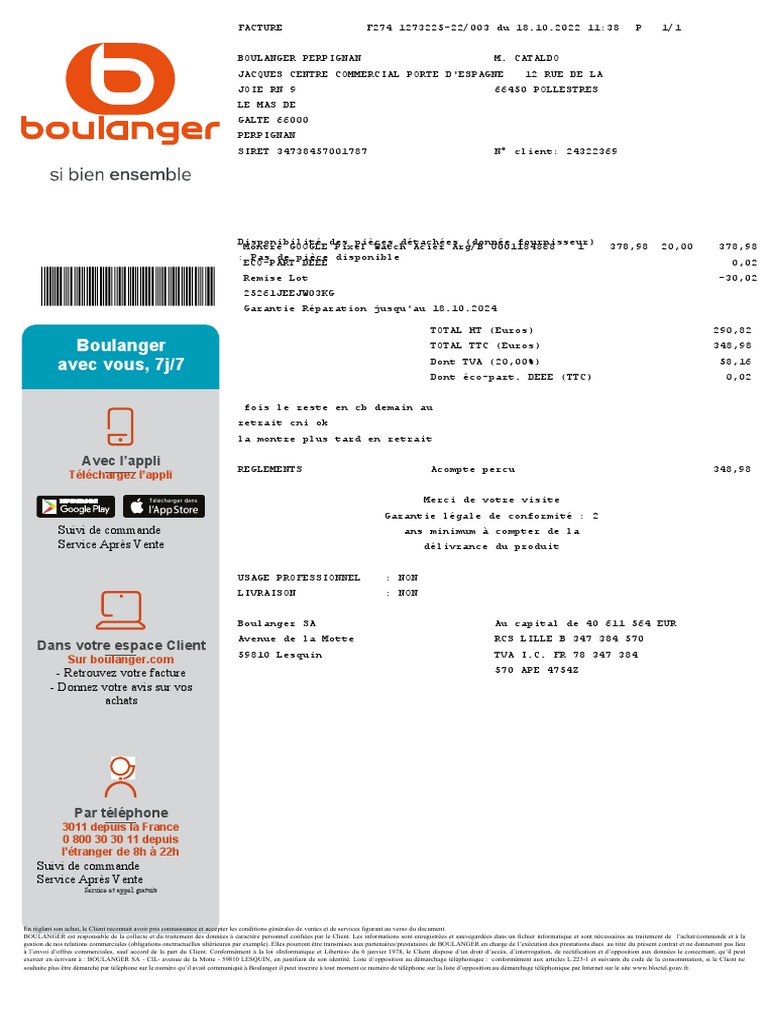 Boulanger Facture Google Pixel 7 Pro & Montre Pixel | PDF