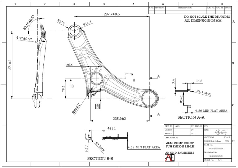 Suspension Arm Drawing with Dimensions and Specifications | PDF