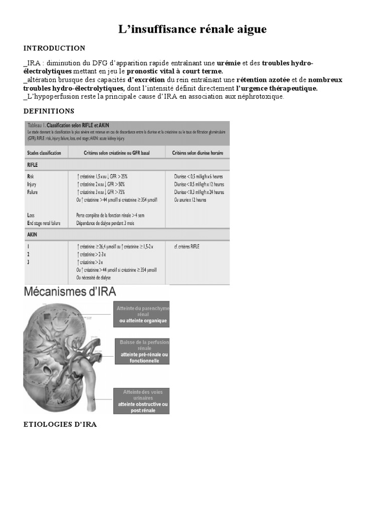 Insuffisance rénale aiguë : causes et traitement | PDF | Causes de ...