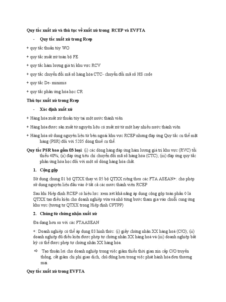 Quy tắc xuất xứ và thủ tục về xuất xứ trong RCEP và EVFTA | PDF