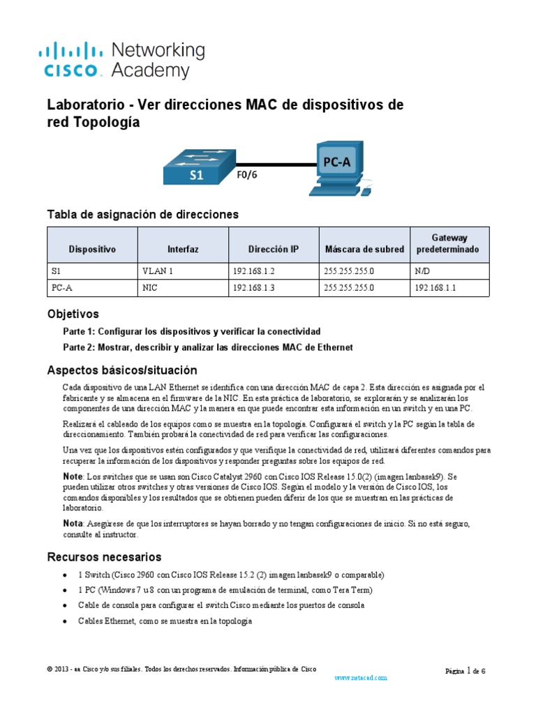 7.2.7 Lab View Network Device Mac Addresses - Es XL | PDF | Dirección ...