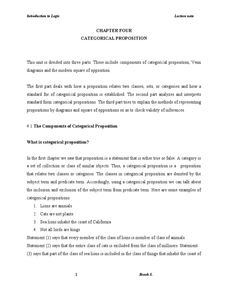 Intro to Logic Lecture Categorical Propositions | PDF | Proposition | Logic