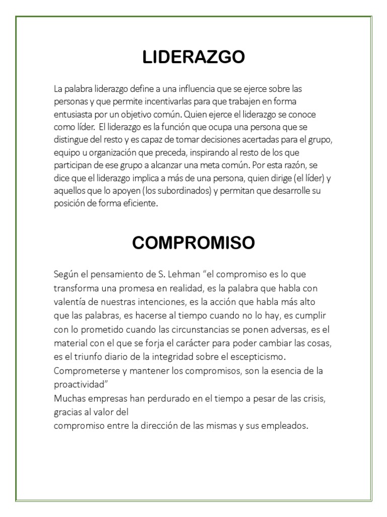 Liderazgo, Compromiso y Visión Compartida | PDF | Liderazgo