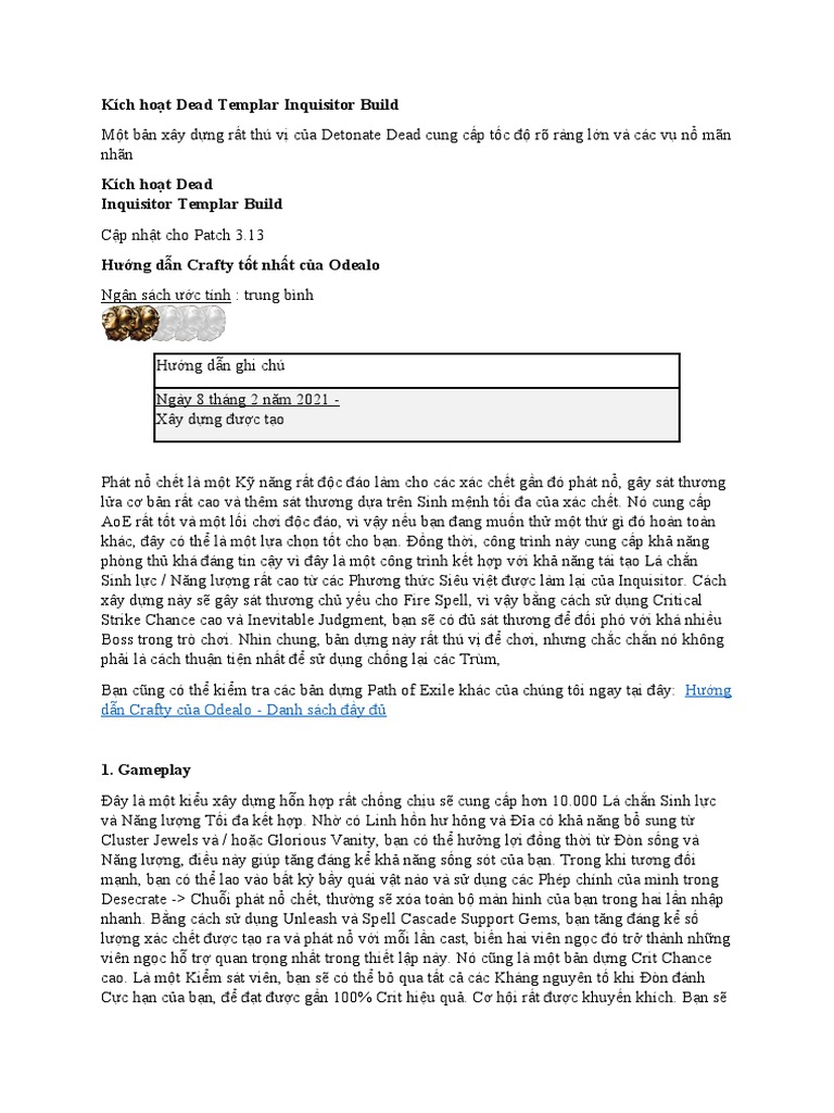 Kích Ho T Dead Templar Inquisitor Build | PDF