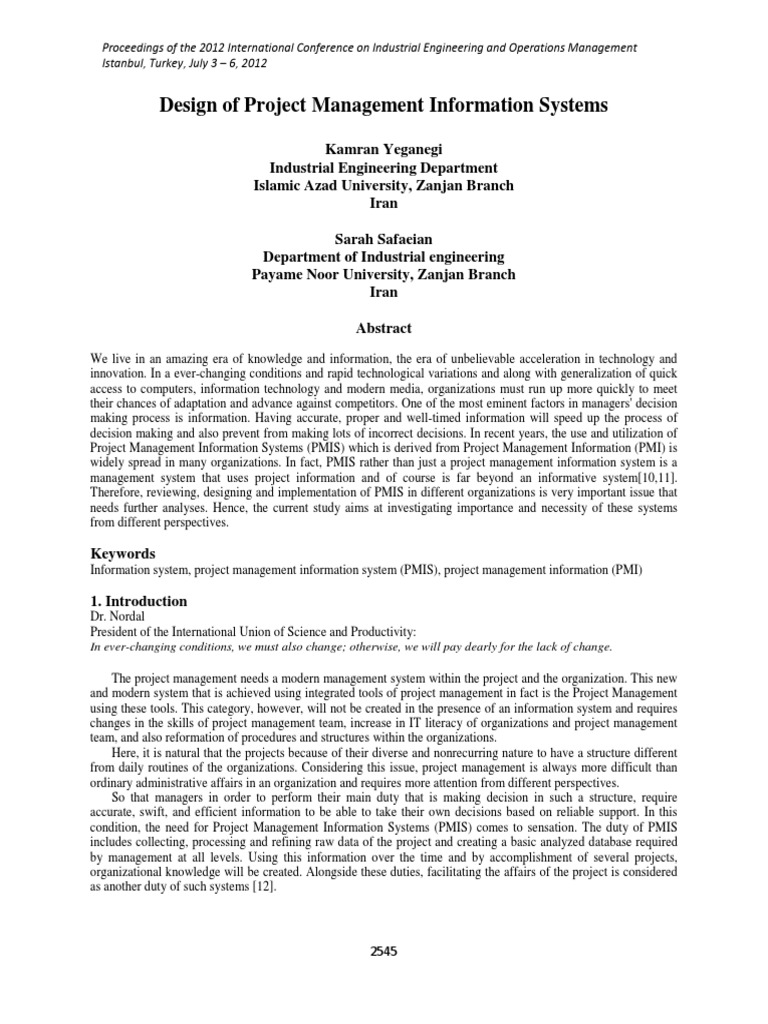 Design of Project Management Information Systems | PDF | Project ...