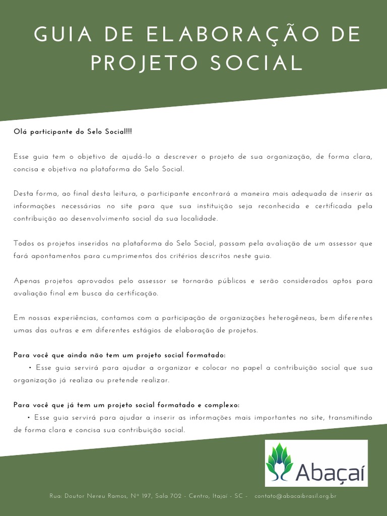 Guia de Elaboração de Projeto Social Completo | PDF | Sociologia ...