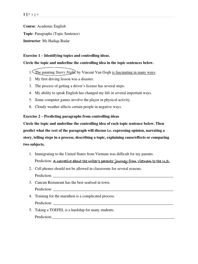 Topic Sentences | PDF | Cognition