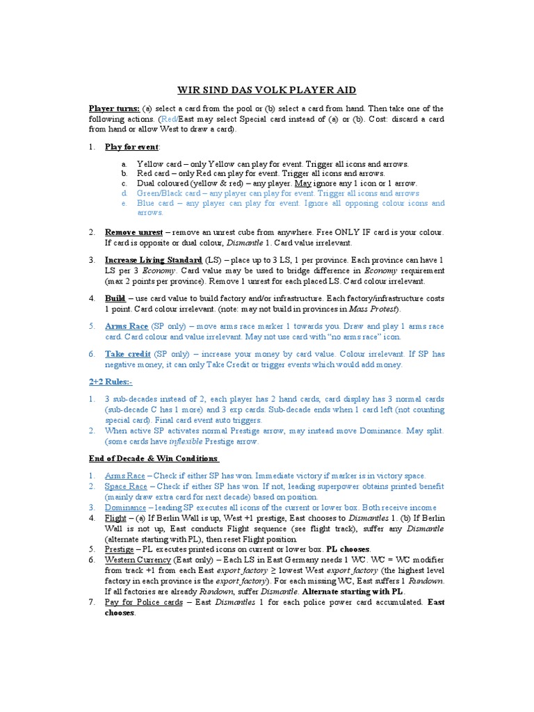 WIR SIND DAS VOLK Game Rules Guide | PDF | Berlin | Economies