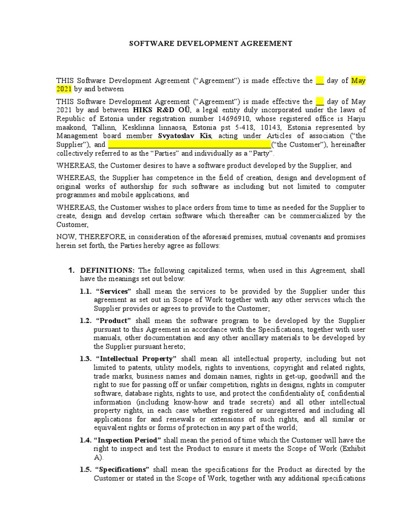 Software Development Agreement | PDF | Indemnity | Taxes