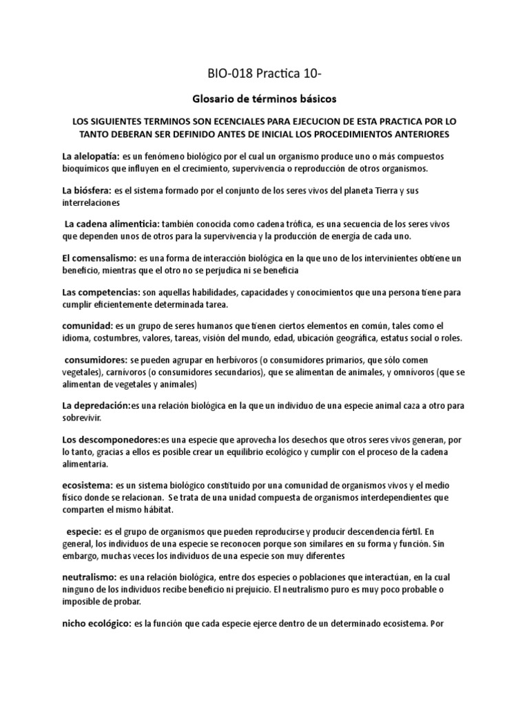 Glosario de Términos Básicos | PDF | Ecología | Biología