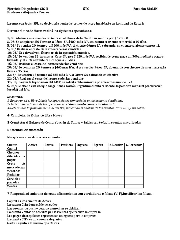 Ejercicio Diagnóstico SIC II 5TO Torres | PDF