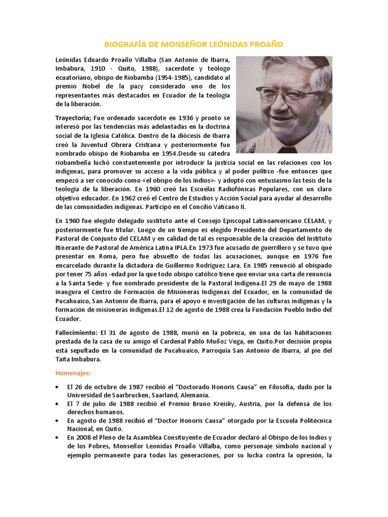 Biografía de Monseñor Leónidas Proaño | PDF | Informática