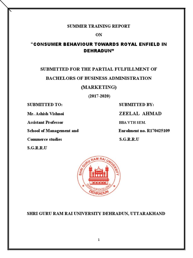 Summer Training Report | PDF | Marketing | Marketing Research