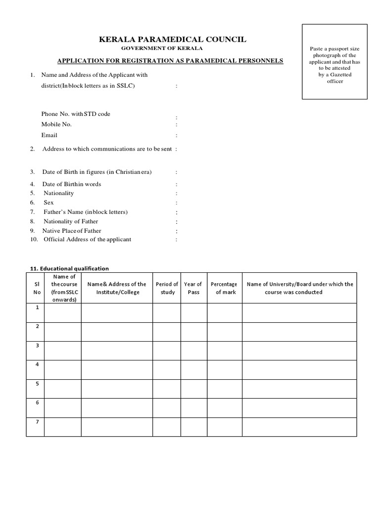 Paramedical Council Registration Application | PDF