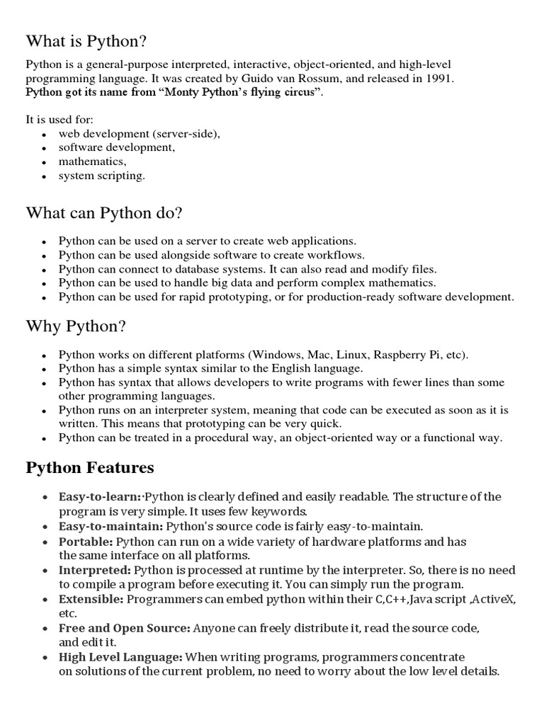 Python Notes | PDF | Python (Programming Language) | Scripting Language Python Notes | PDF | Python (Programming Language) | Scripting Language